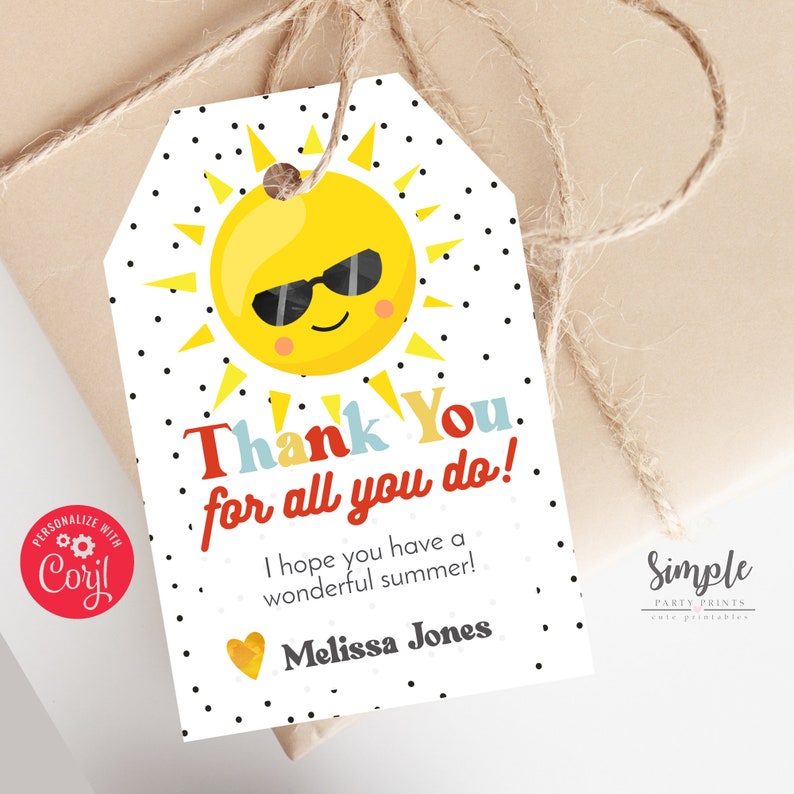 Teacher Appreciation Printable Tag, Printable Thank You for Being Sun ...