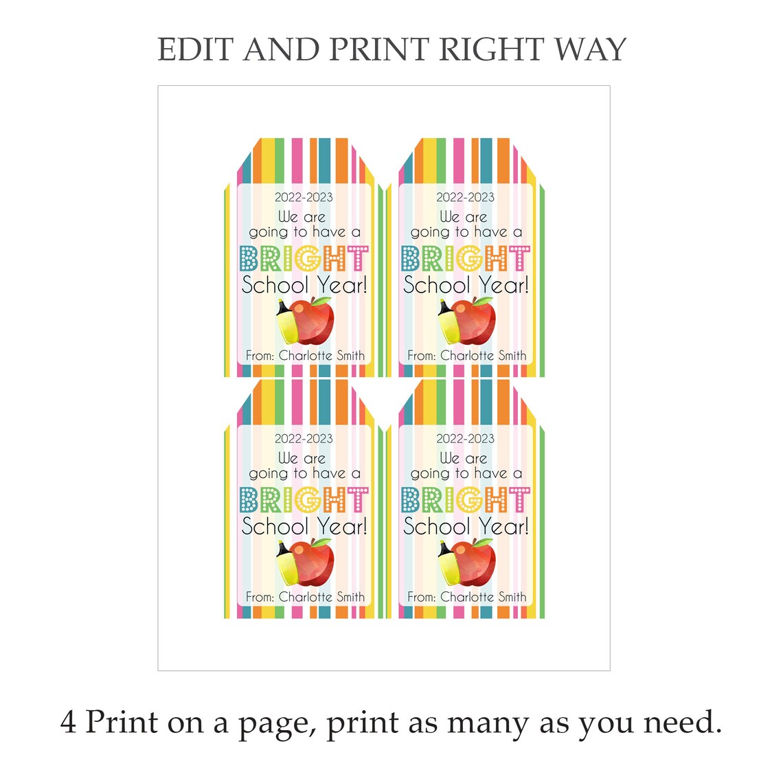 Back to School Printable Tag for Highlighters Editable Back - Etsy