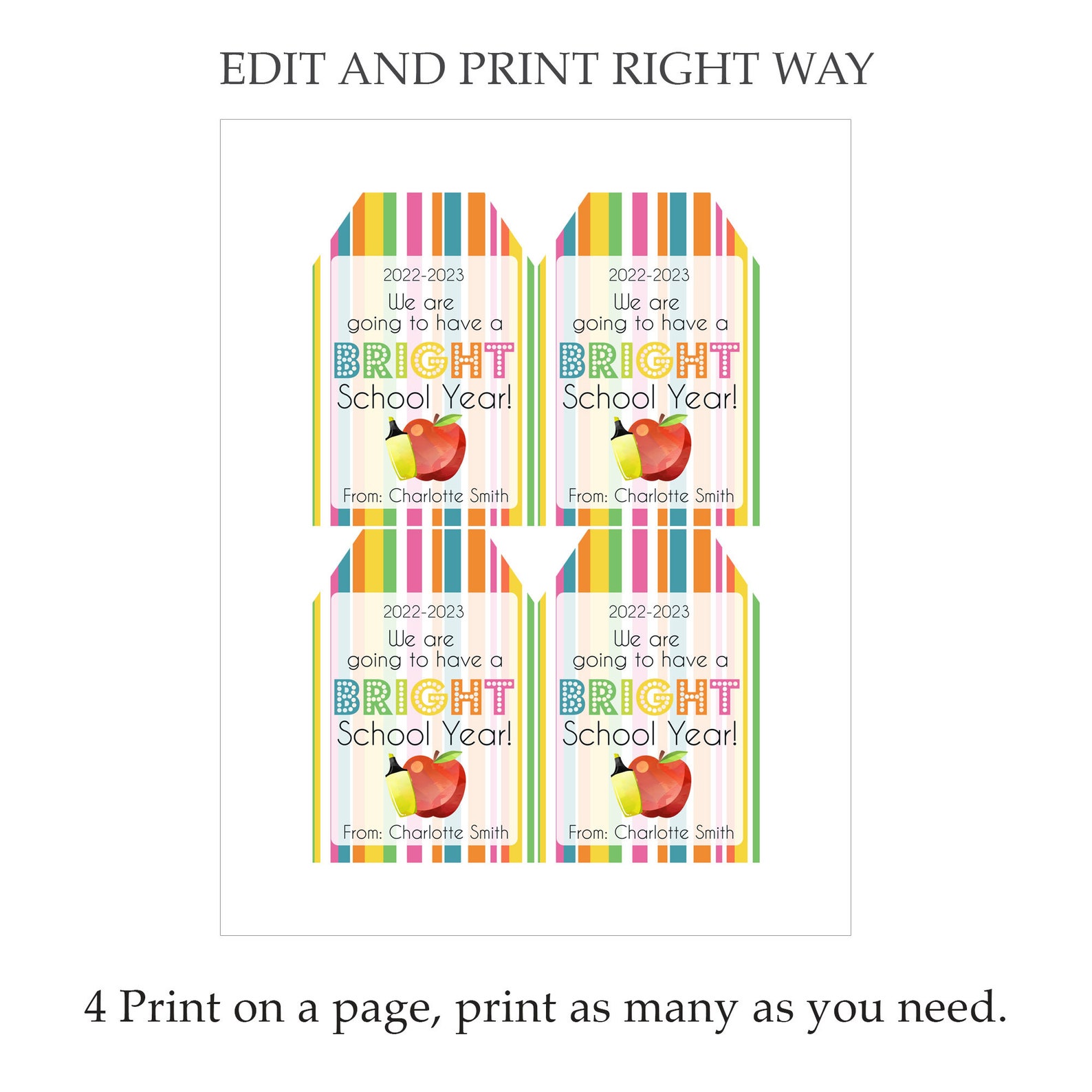 Back to School Printable Tag for Highlighters Editable Back - Etsy