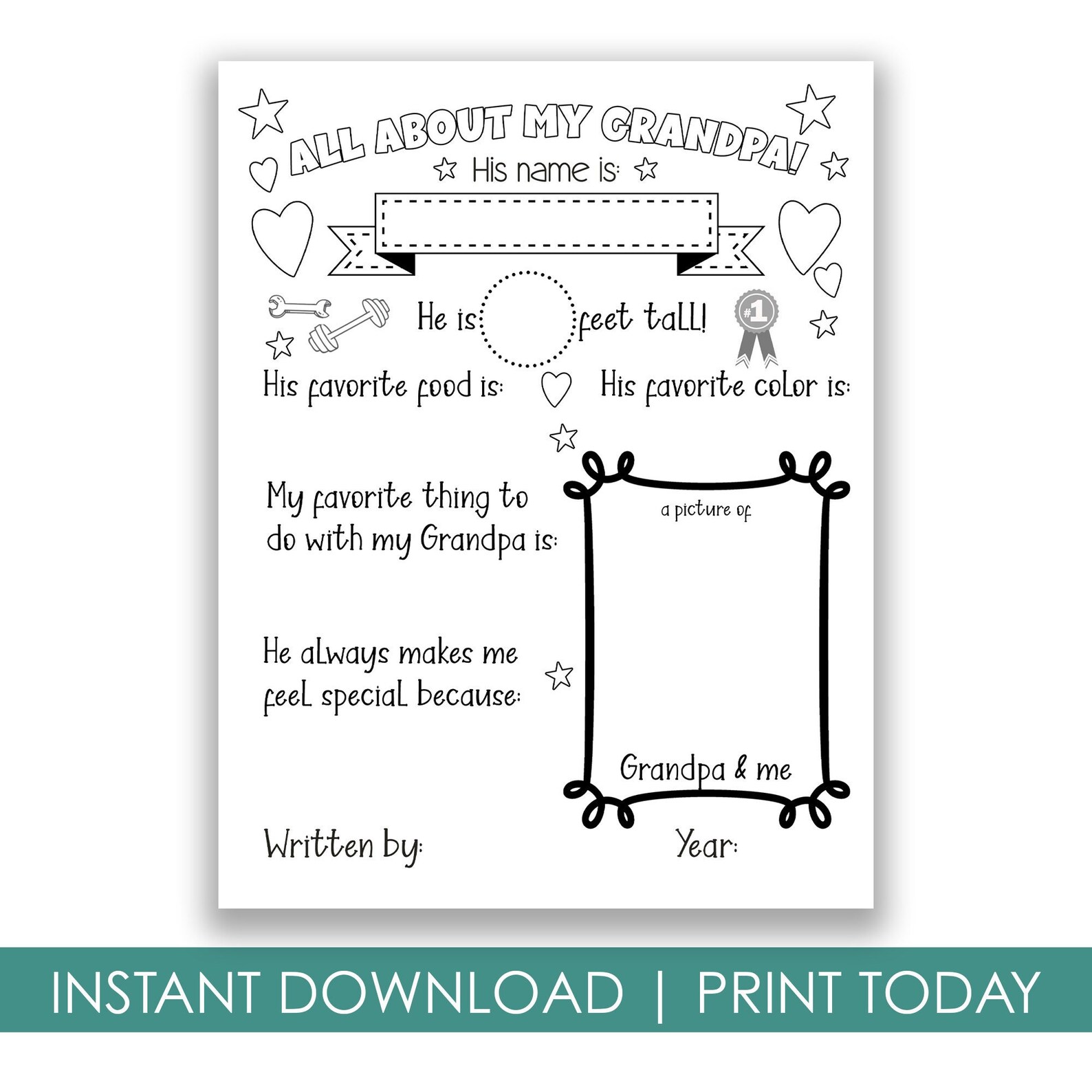 Printable All About My Grandpa Coloring Page Gifts From Kids - Etsy