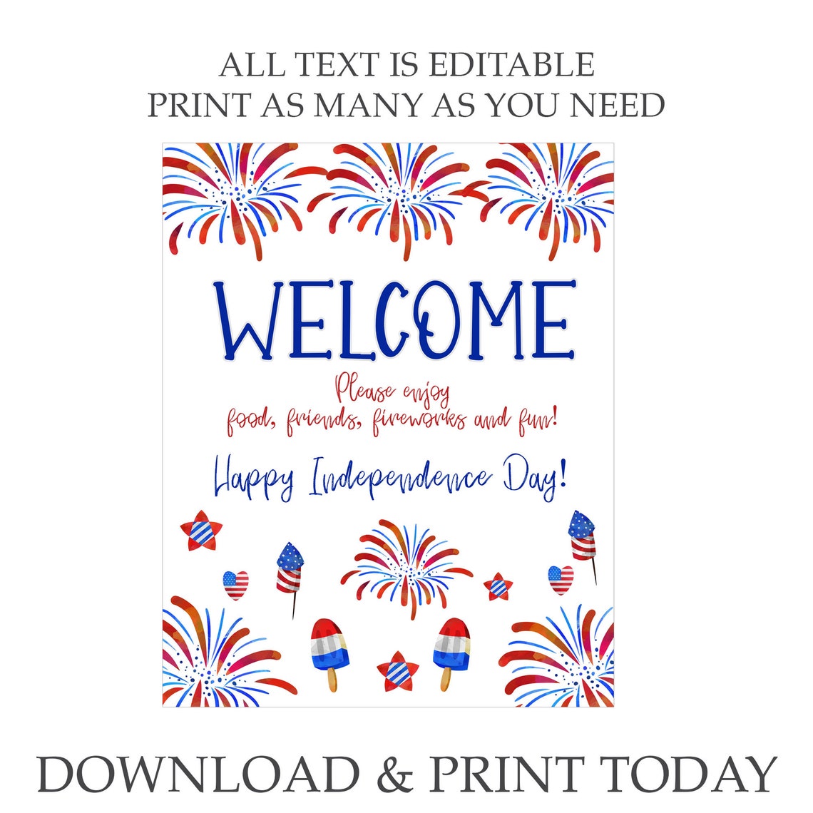 4th of July Welcome Sign Template Editable 8x10 Sign | Etsy
