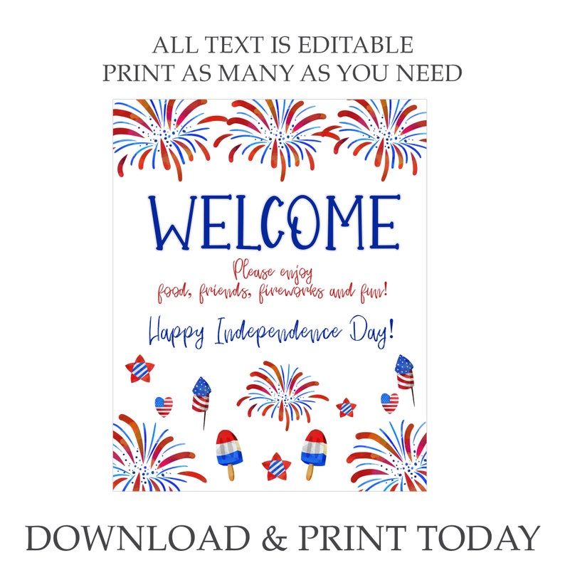 4th of July Welcome Sign Template Editable 8x10 Sign | Etsy