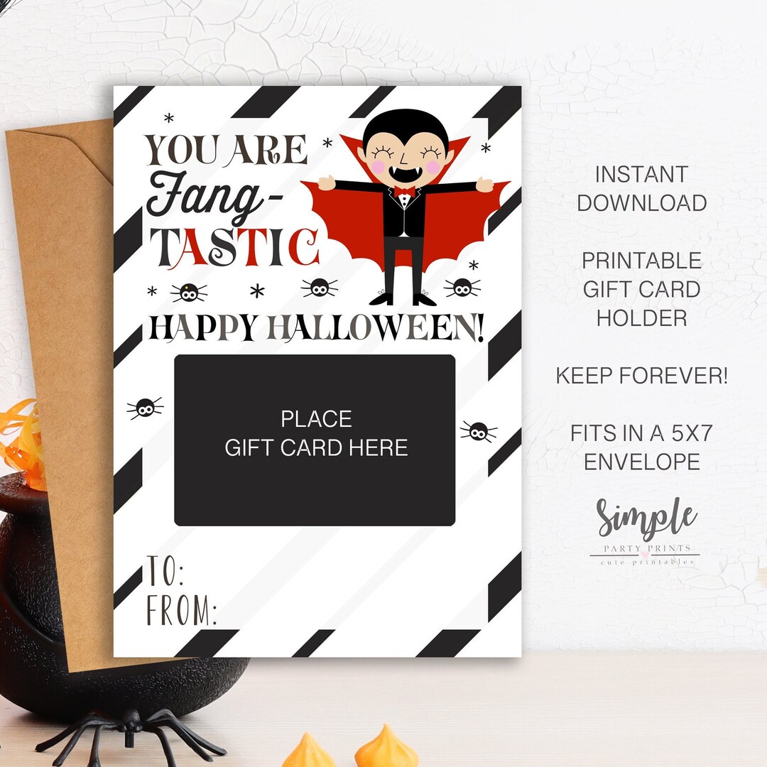 Printable Halloween Gift Card Holder, You Are Fang-tastic, Vampire ...
