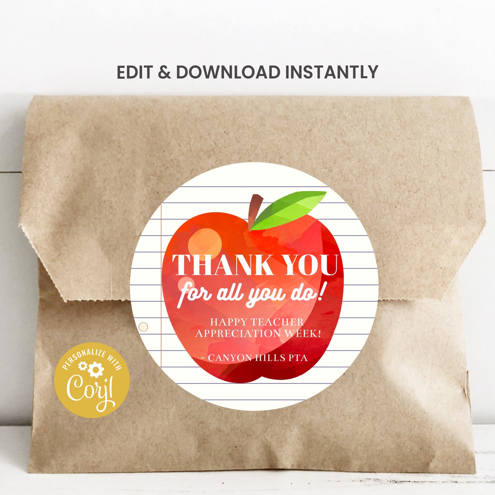 Teacher Appreciation Week Tags, Printable Circle Apple Thank You Favor ...