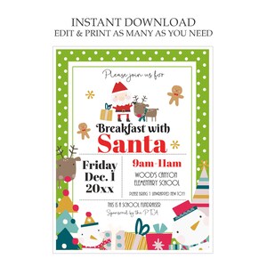 Editable Breakfast With Santa Template, Digital Download, Holiday Party ...