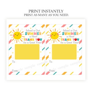 Printable End of the School Year Gift Card Holder, End of the Year Gift ...