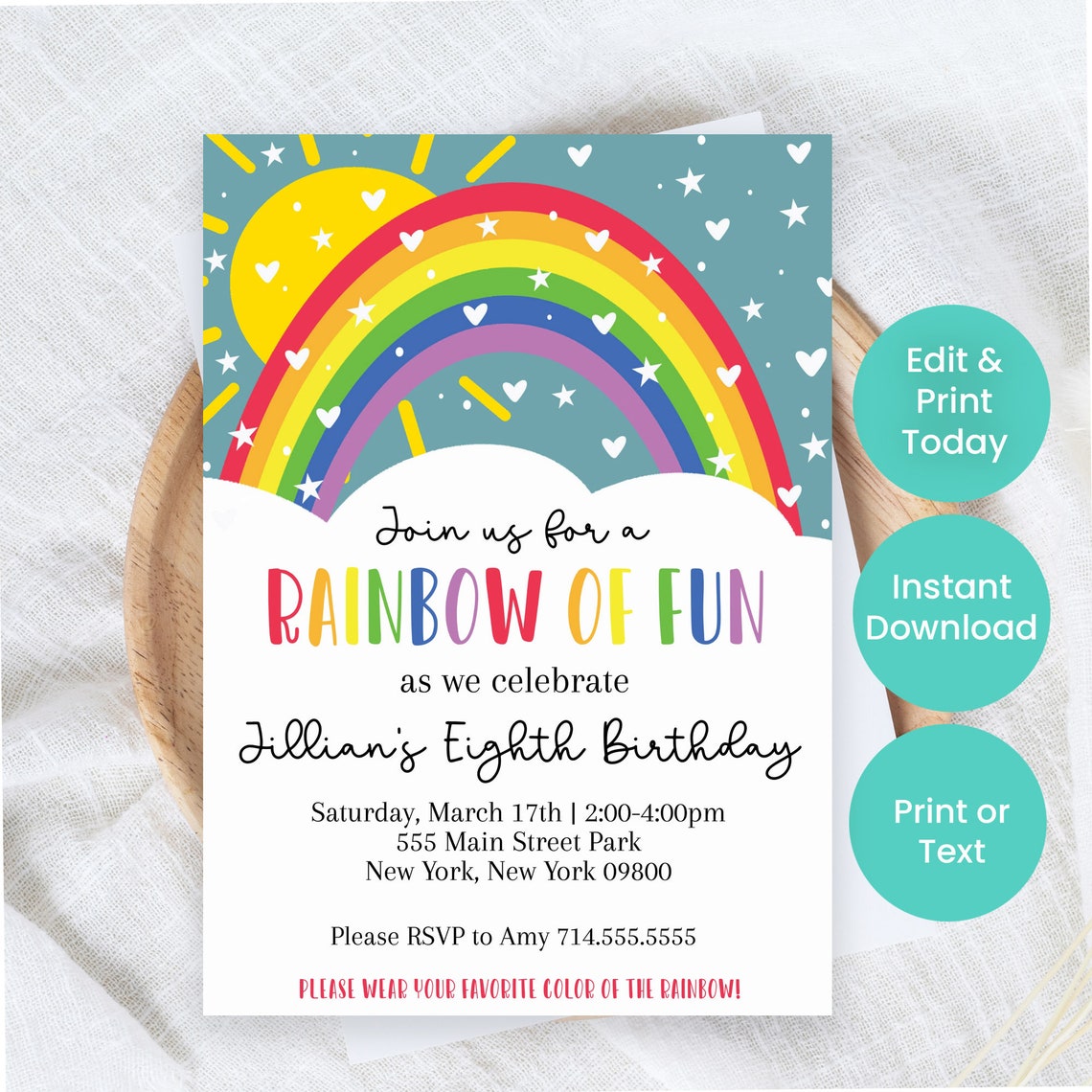 Rainbow Birthday Party Invitation | Girl Birthday Invite | Editable ...