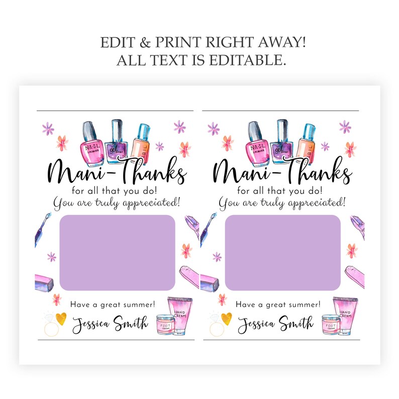 Printable Manicure Gift Card Holder, Bridal Party Gifts, Mani Pedi ...