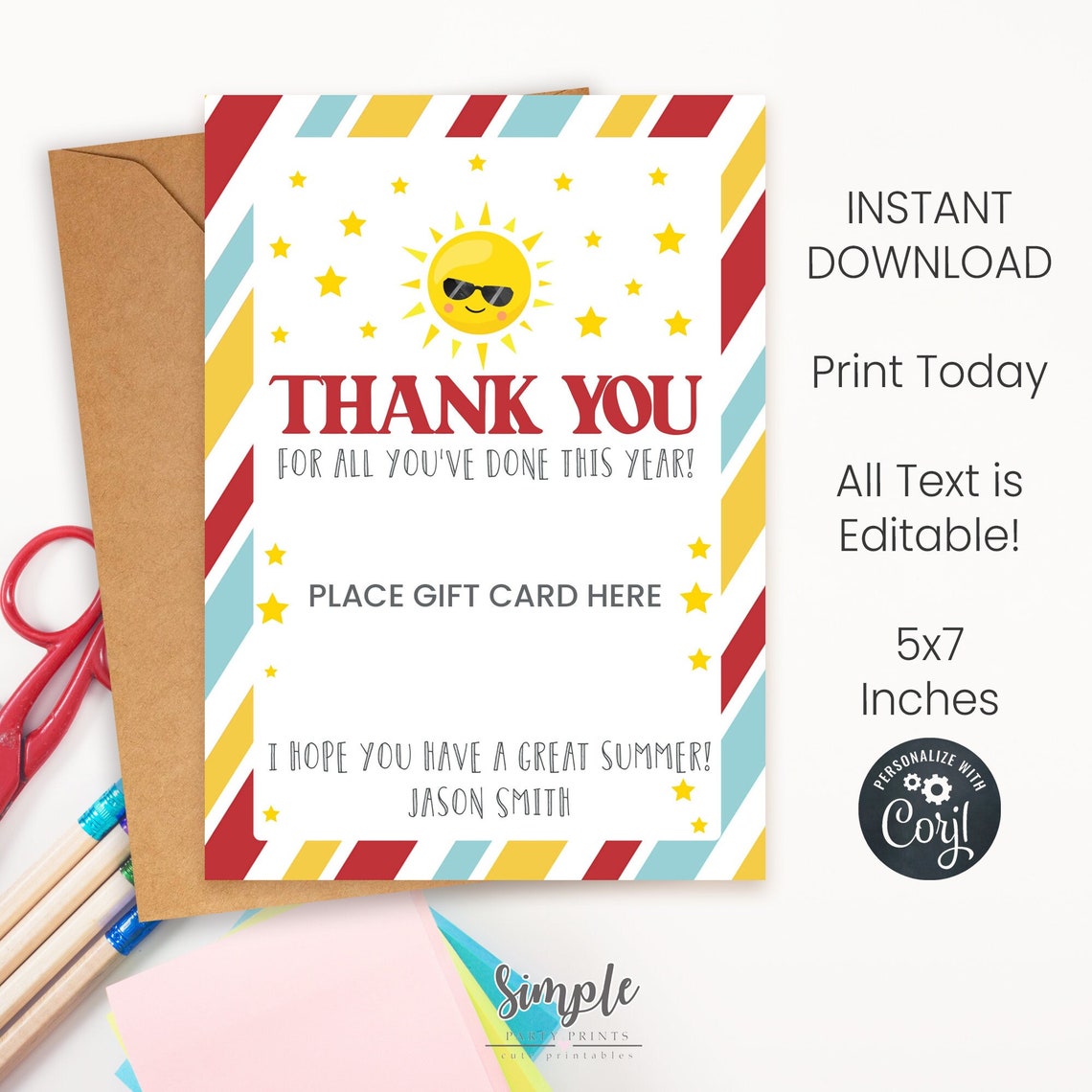 School's Out Summer is Here Gift Card Holder, Printable Teacher ...