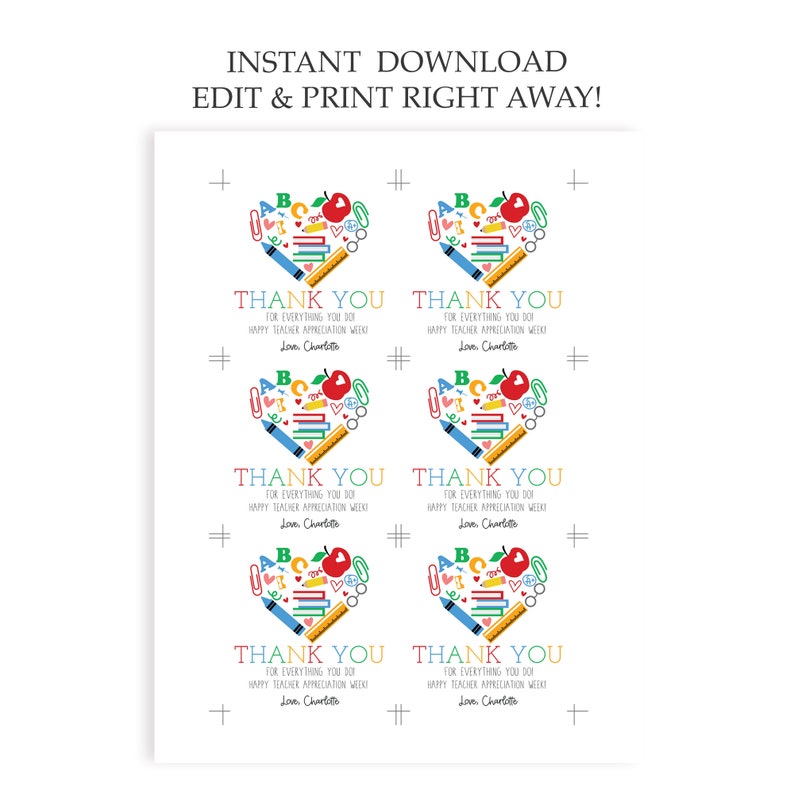 Printable Teacher Appreciation Tag - Editable Thank You Teachers Aide ...
