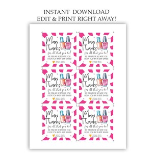 Editable Manicure Gift Tag, Printable Teacher Appreciation Gift Tags ...