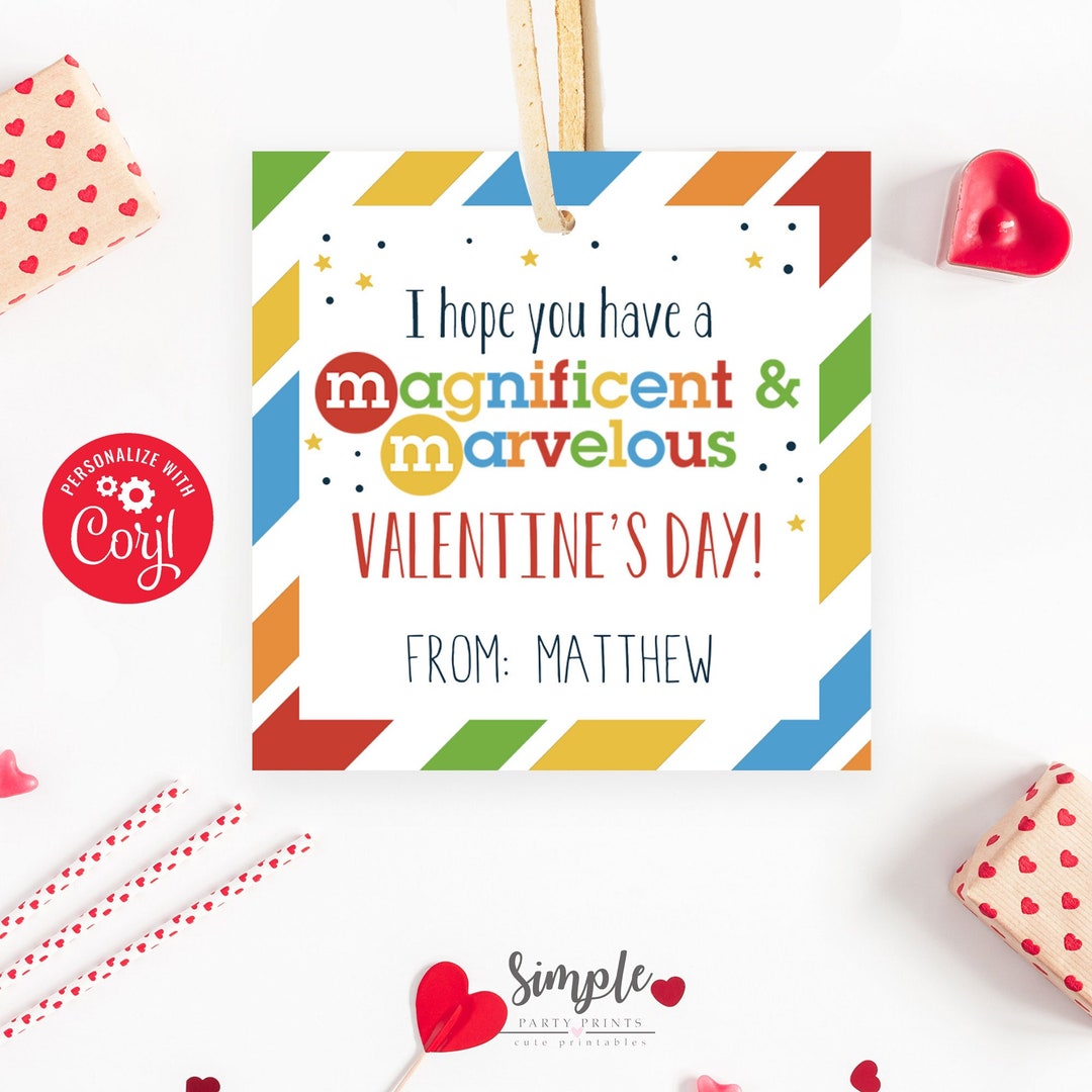 Printable M&M Candy Valentine's Day Tag, Classroom Exchange Cards for ...