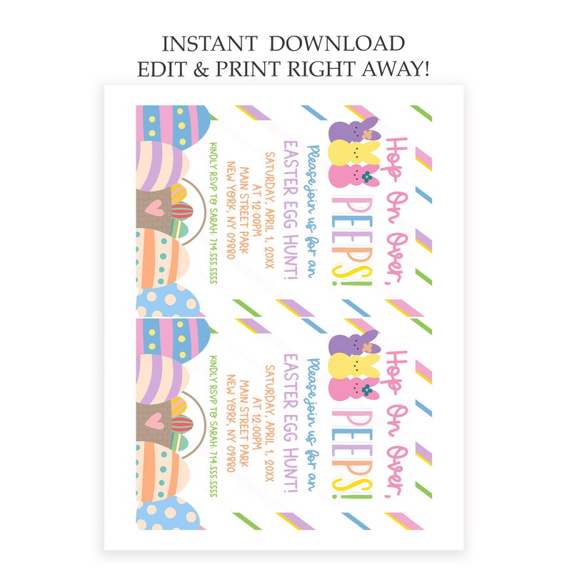 Editable Easter Egg Hunt Invite, Peeps Party, Egg Coloring Party ...