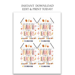 Editable Thanksgiving Day Gift Tag, Treats for Teachers, Thank You Tags ...