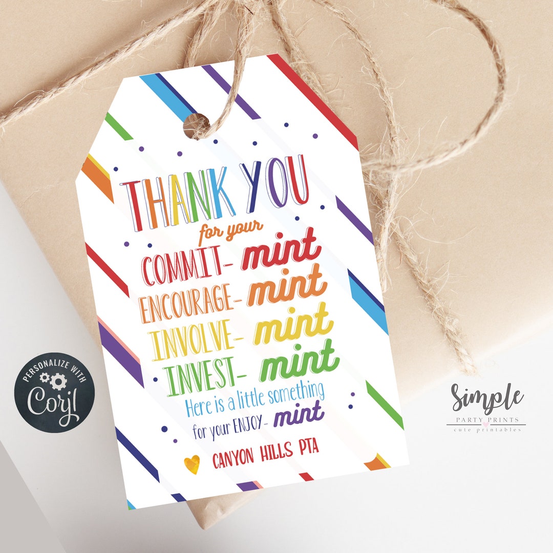 Printable Rainbow Thank You Tags for Teachers, Peppermint Favor Tags ...