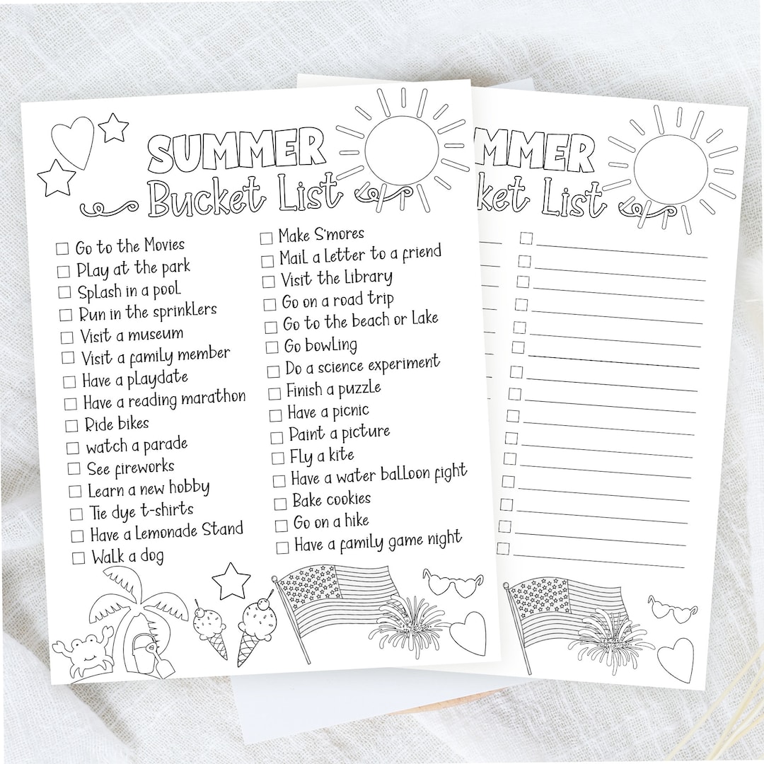 Summer Bucket List Coloring Page, Summertime Ideas, Things to Do This ...