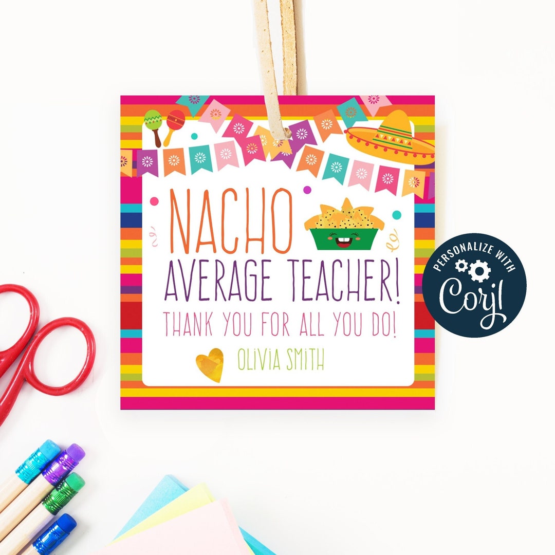 Editable Nacho Average Teacher Tag, Printable Fiesta Theme Teacher ...