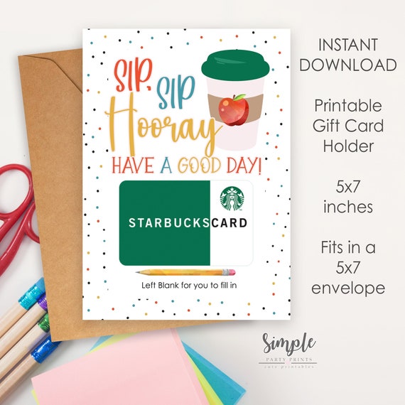 Sip Sip Hooray Gift Card Holder, Gifts for Teacher, Printable Gift Card ...