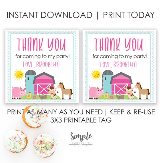Printable Girl Barnyard Birthday Party Favor Tags, Editable Petting Zoo ...
