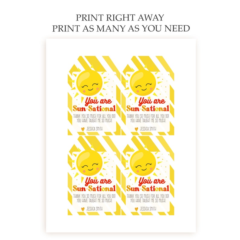 Teacher Appreciation Printable Tag, Printable Thank You for Being Sun ...