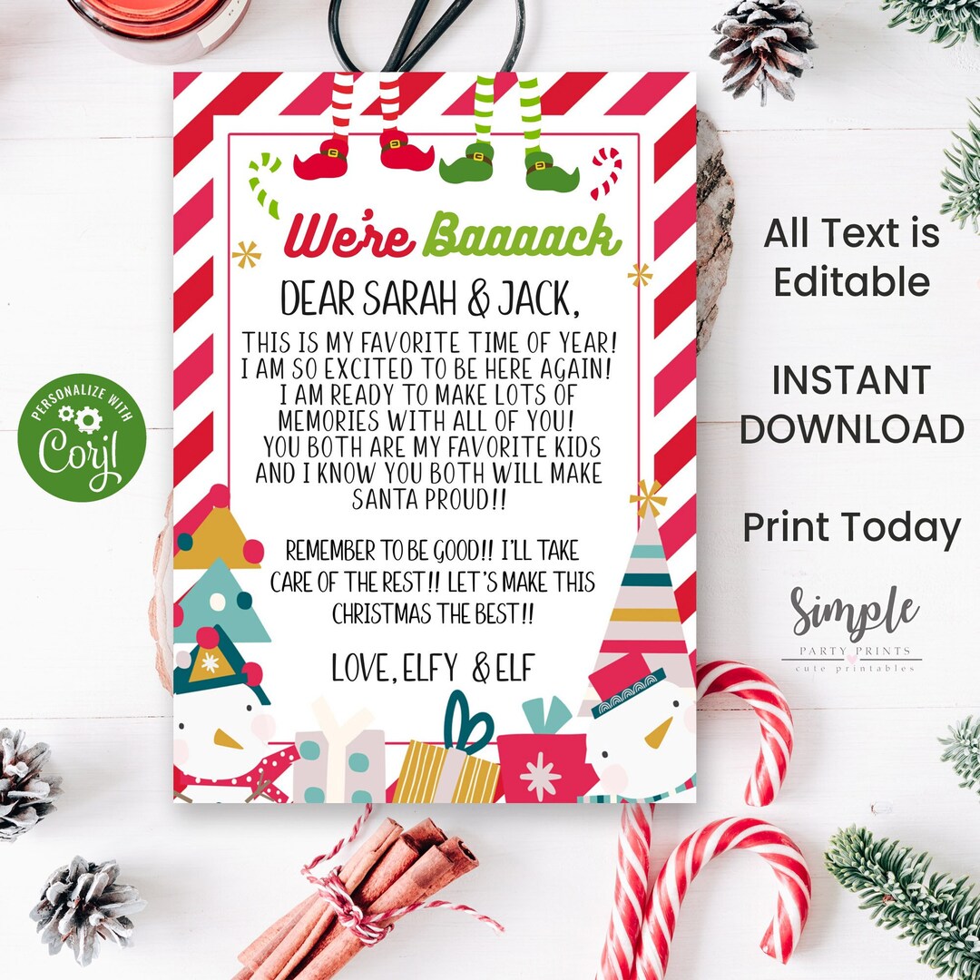 Printable Elf Arrival and Goodbye Letter, Editable Letter to Kids for ...