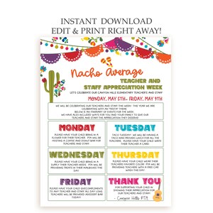 Editable Nacho Average Teacher Appreciation Instructions Template ...