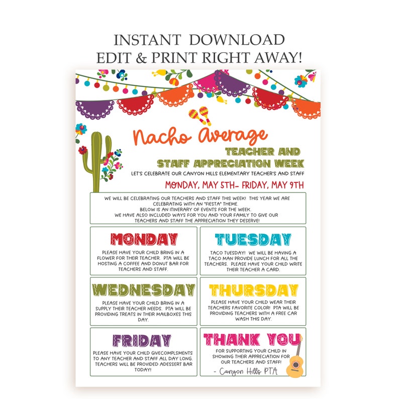 Editable Nacho Average Teacher Appreciation Instructions Template ...