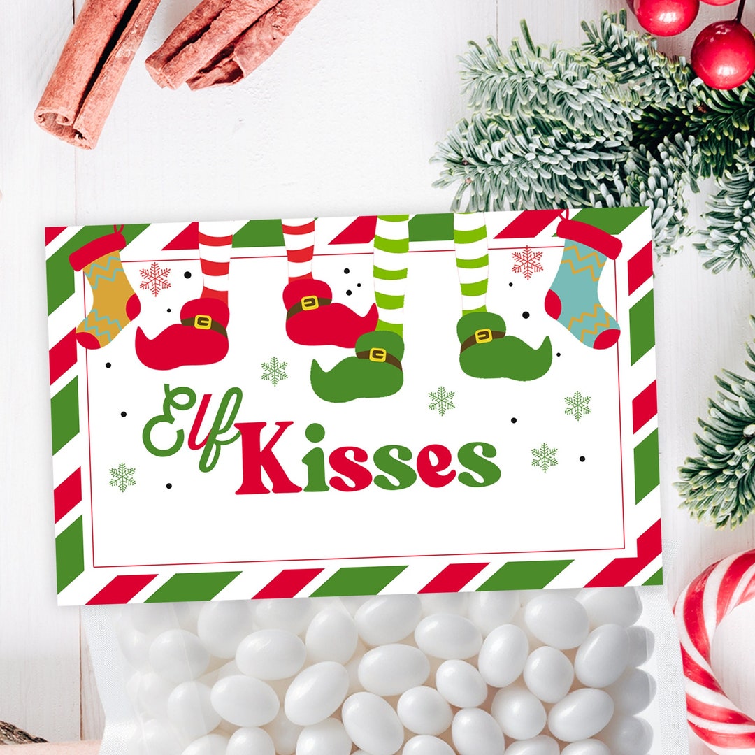 Printable Elf Kisses Treat Bag Topper, Christmas Gift Tags, Holiday Bag ...