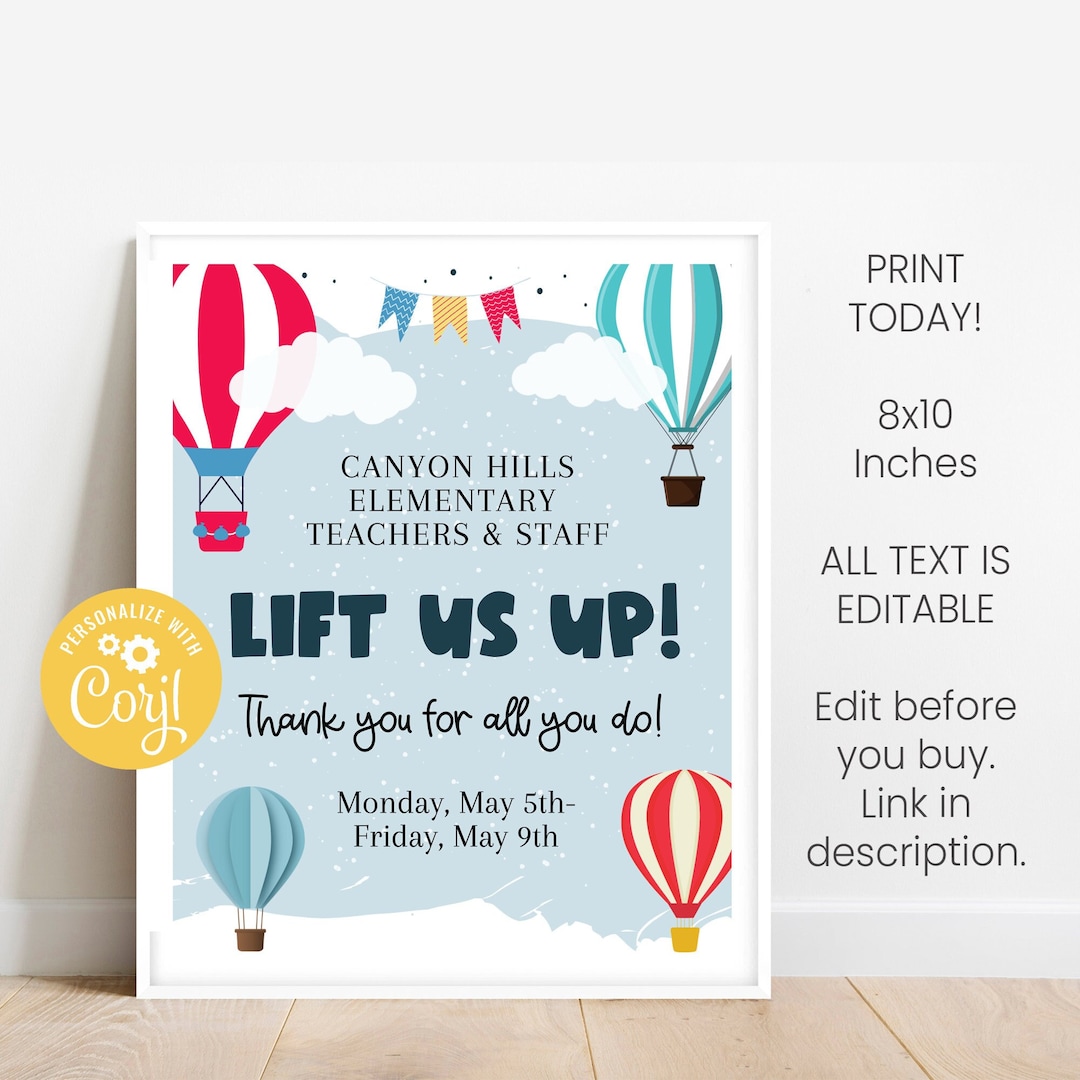 Editable Hot Air Balloon Themed Teacher Appreciation Welcome Sign ...