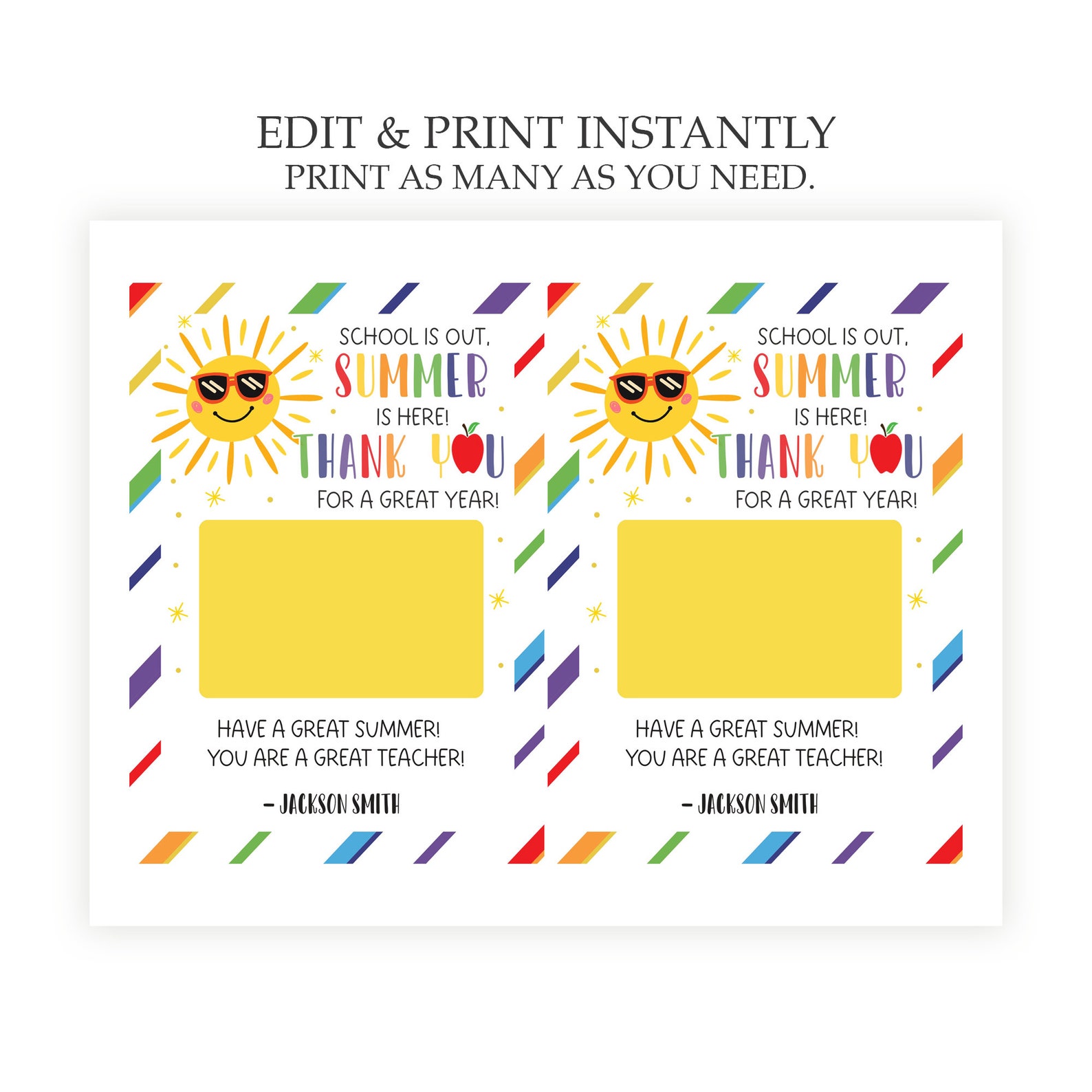Printable End of the School Year Gift Card Holder Template, Summer is ...