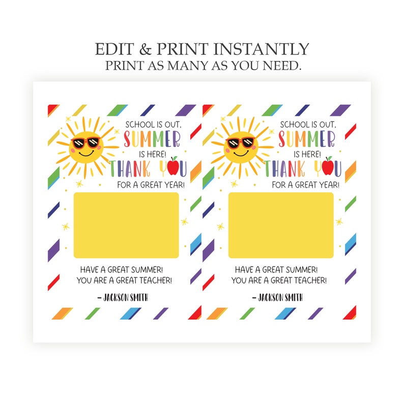 Printable End of the School Year Gift Card Holder Template, Summer is ...