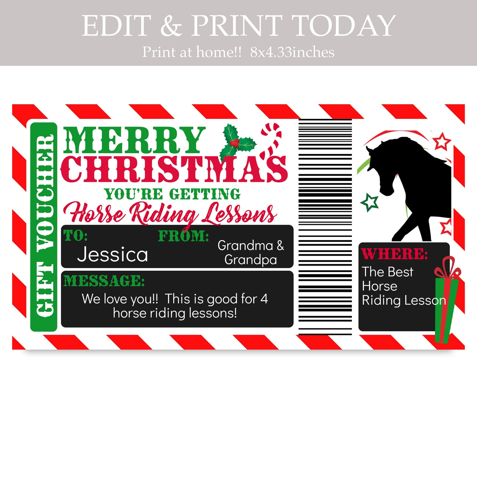 Printable Horse Riding Lessons Template Surprise Gift | Etsy