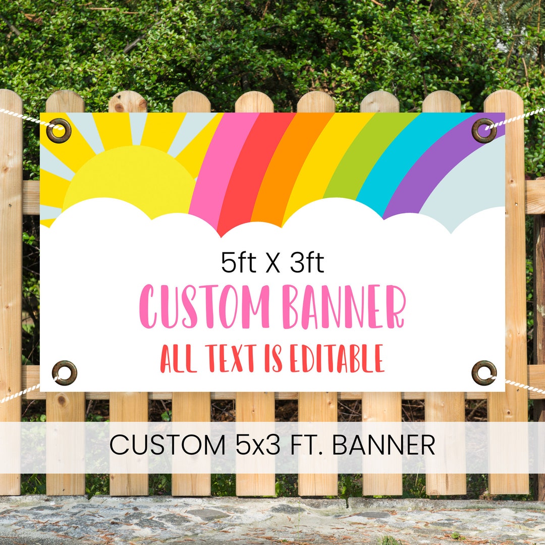 Rainbow Vinyl Banner | Printable Custom Bright Rainbow Birthday Banner ...