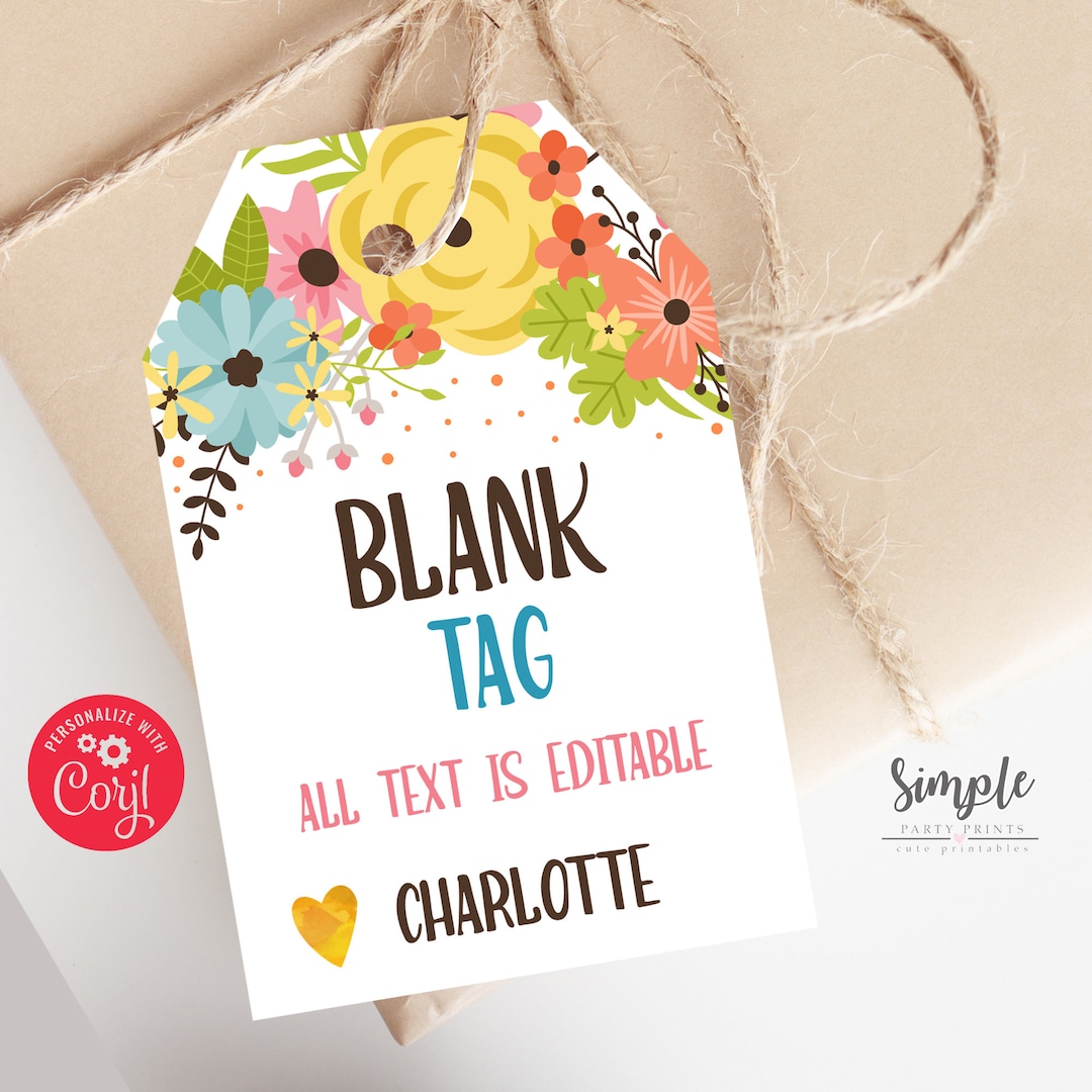 Printable Flower Blank Tag, Simple Gift Ideas for Friends, Editable ...