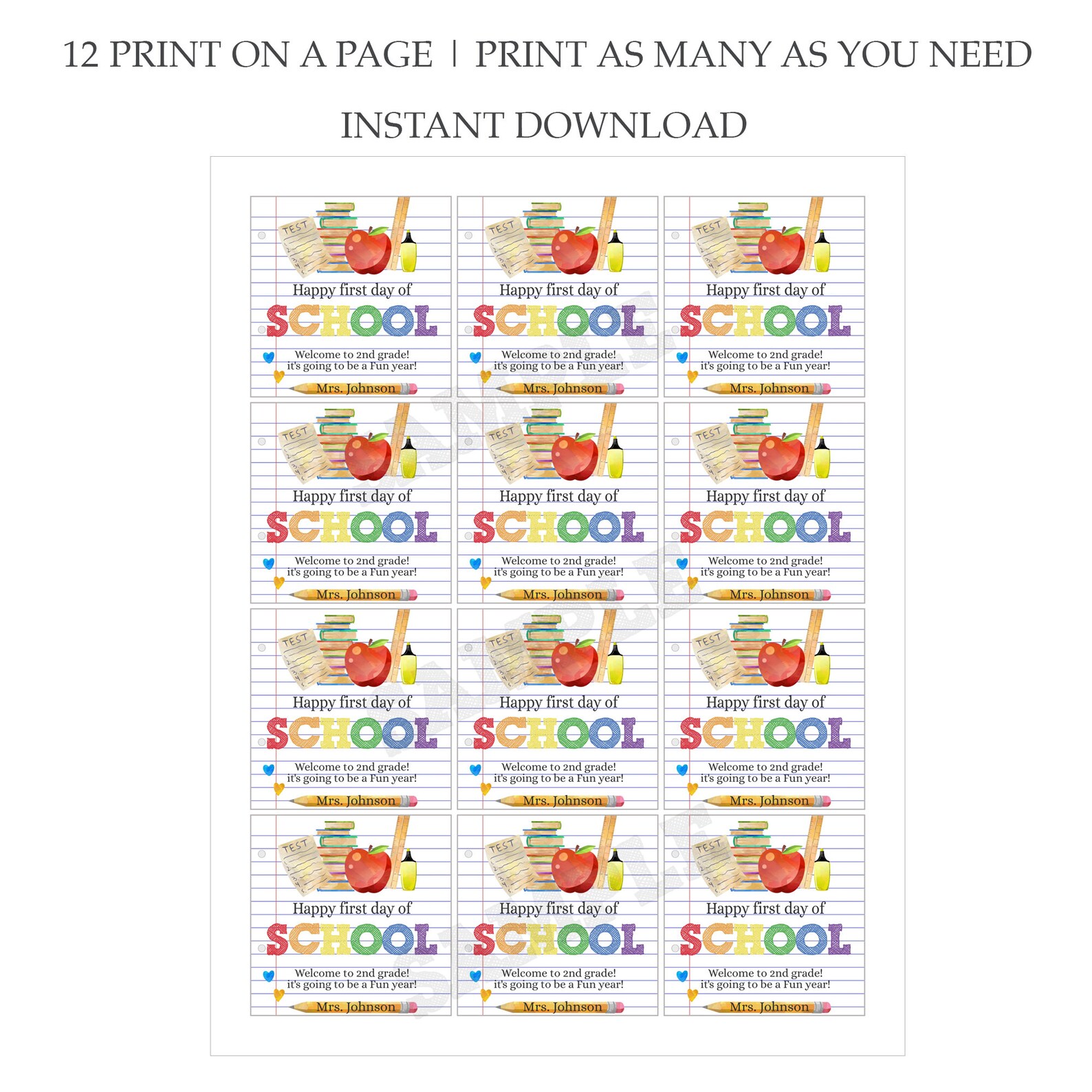 First Day of School Printable Tag Welcome Back to School - Etsy