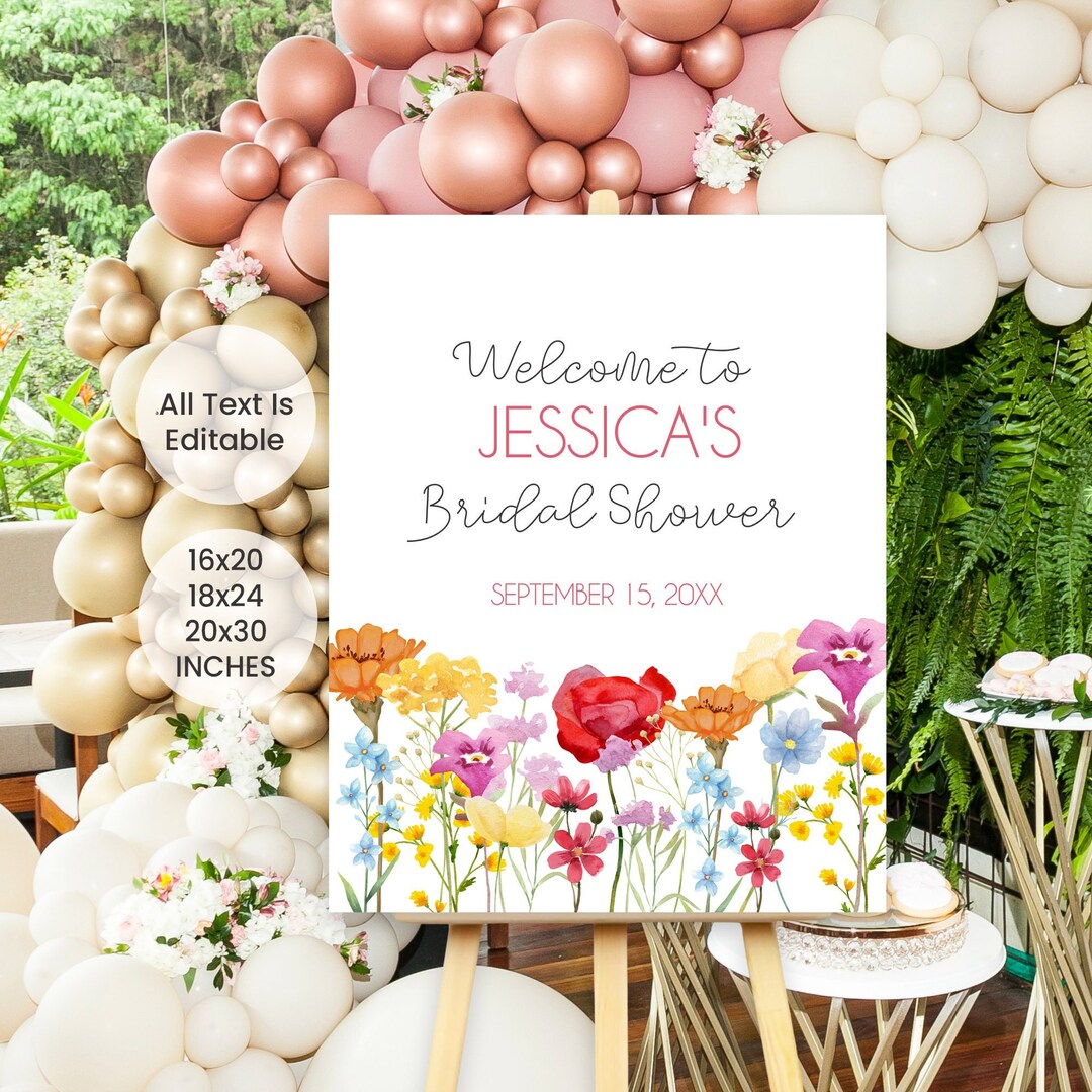 Wildflower Welcome Sign | Floral Bridal Shower Easel Poster Board Print ...