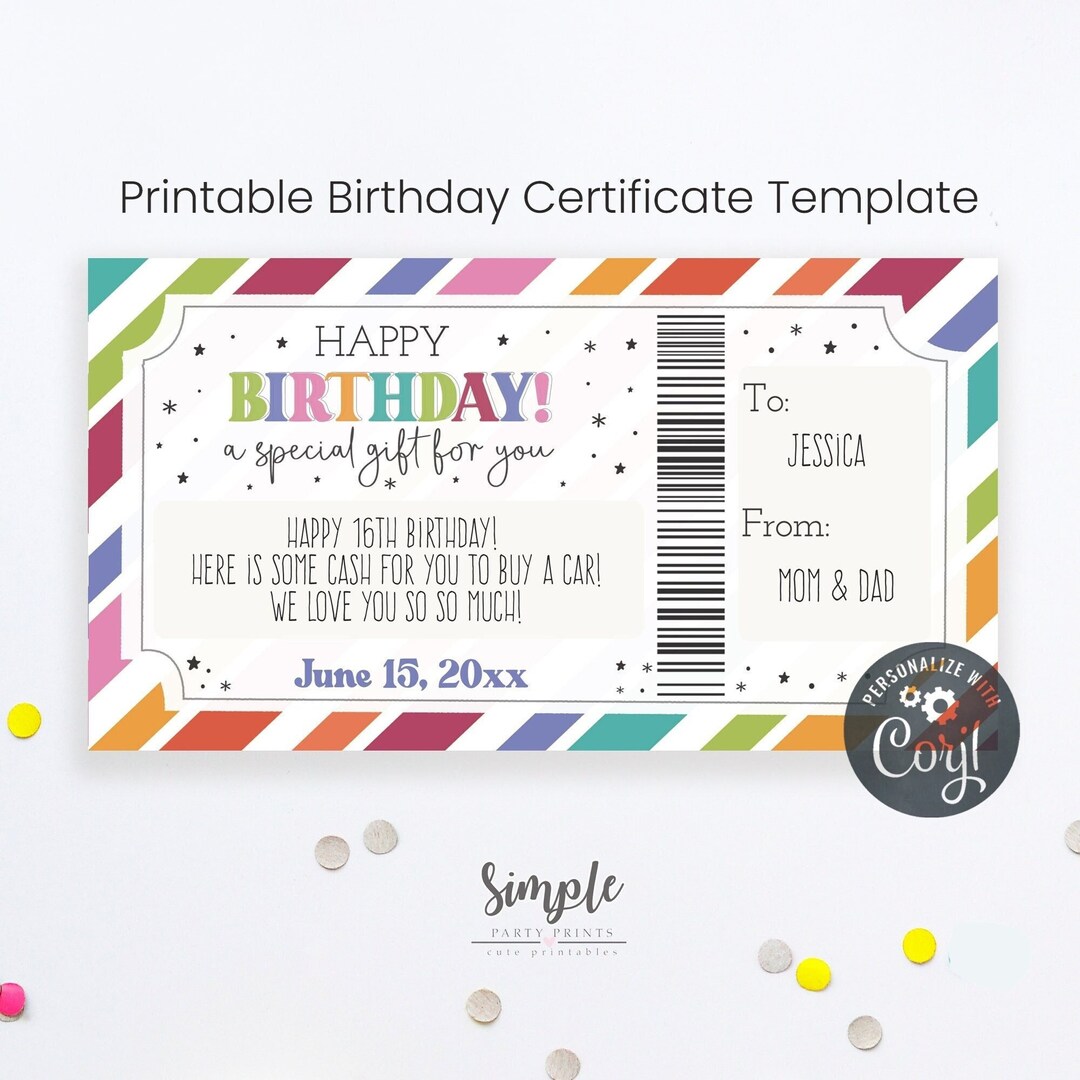 Editable Birthday Gift Voucher Printable Bday (Download Now) - Etsy