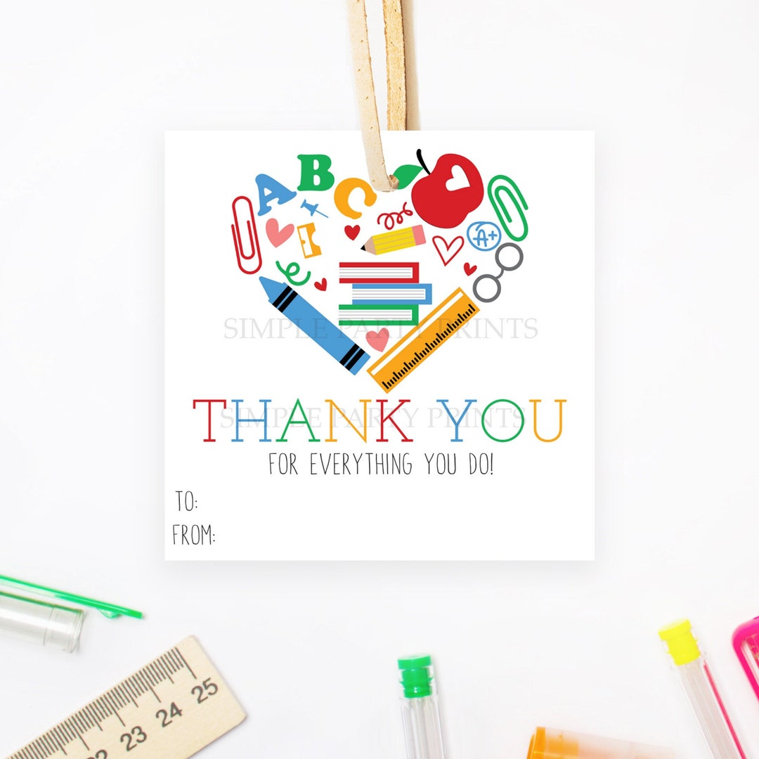 Printable Teacher Appreciation Tag - Blank Thank You Teachers Aide Gift ...