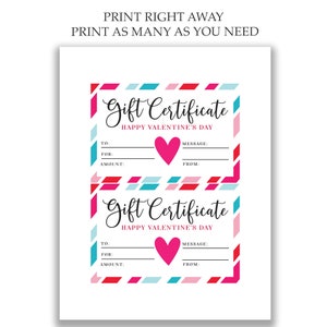 Printable Valentine's Day Gift Certificate Template, Simple Heart Gift ...