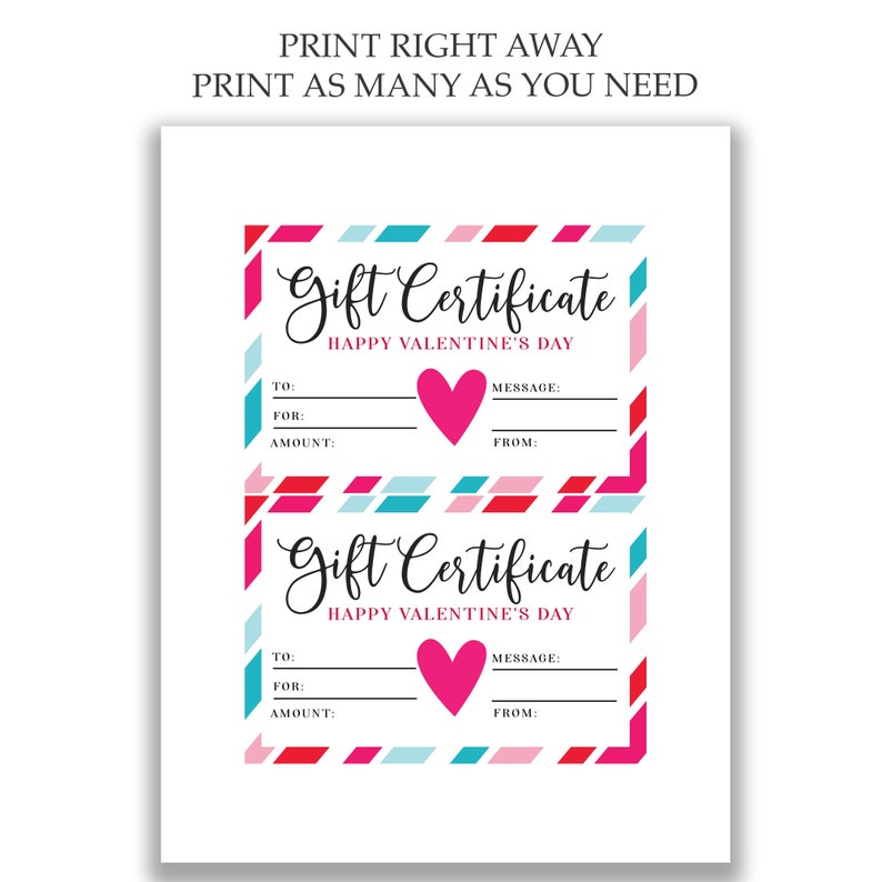 Printable Valentine's Day Gift Certificate Template, Simple Heart Gift ...
