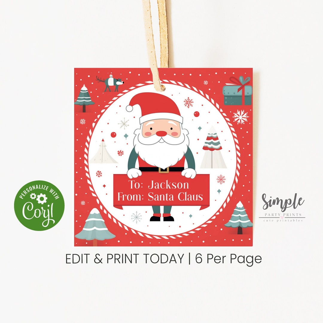 Editable Gift Tags From Santa, Personalized Christmas Labels Template ...