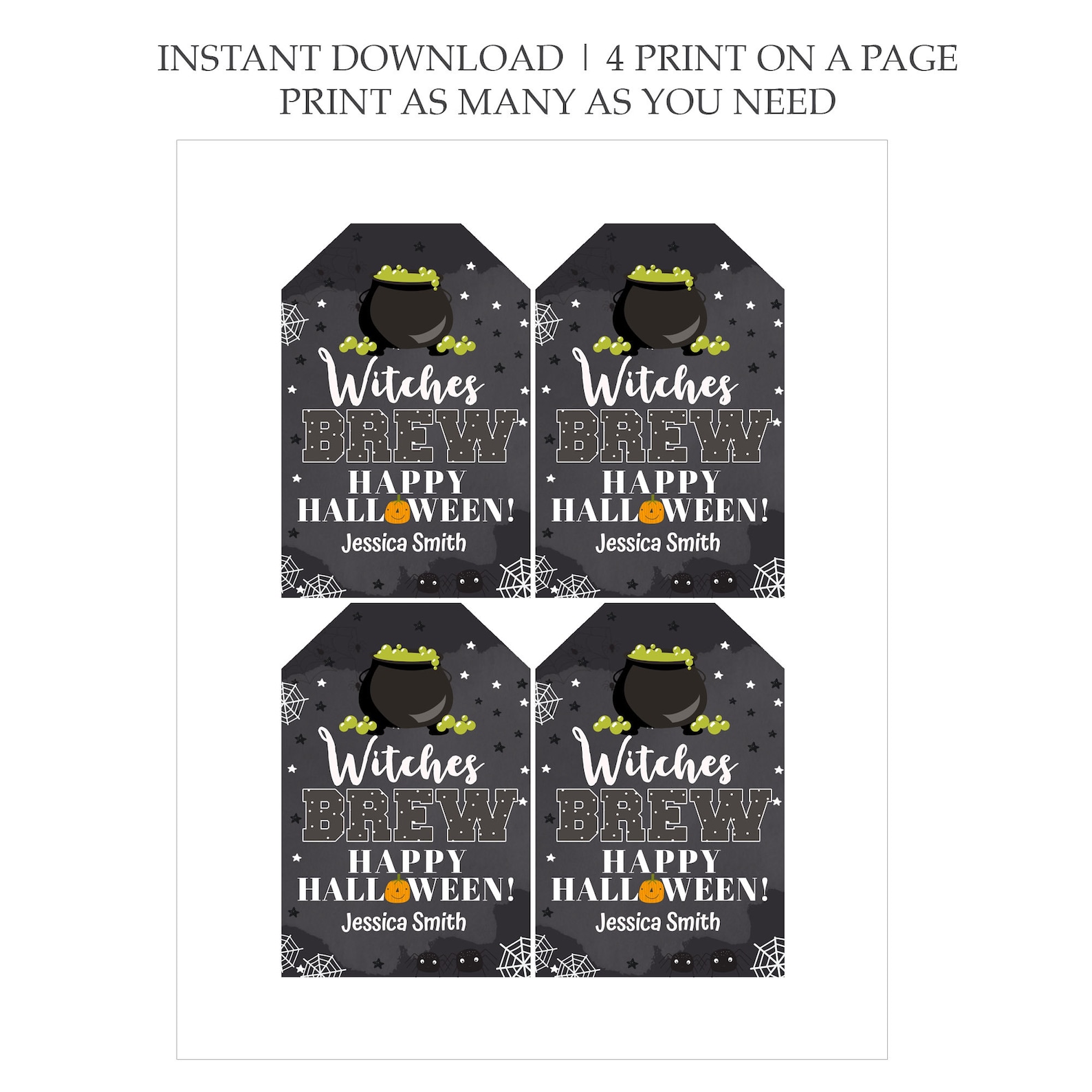 Editable Witches Brew Wine Gift Tags, Printable Halloween Tag ...