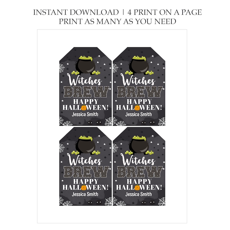 Editable Witches Brew Wine Gift Tags Printable Halloween Tag - Etsy