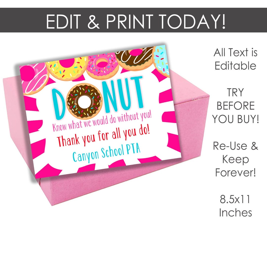 Donut Printable Full Size Sign Printable Thank You Teacher - Etsy
