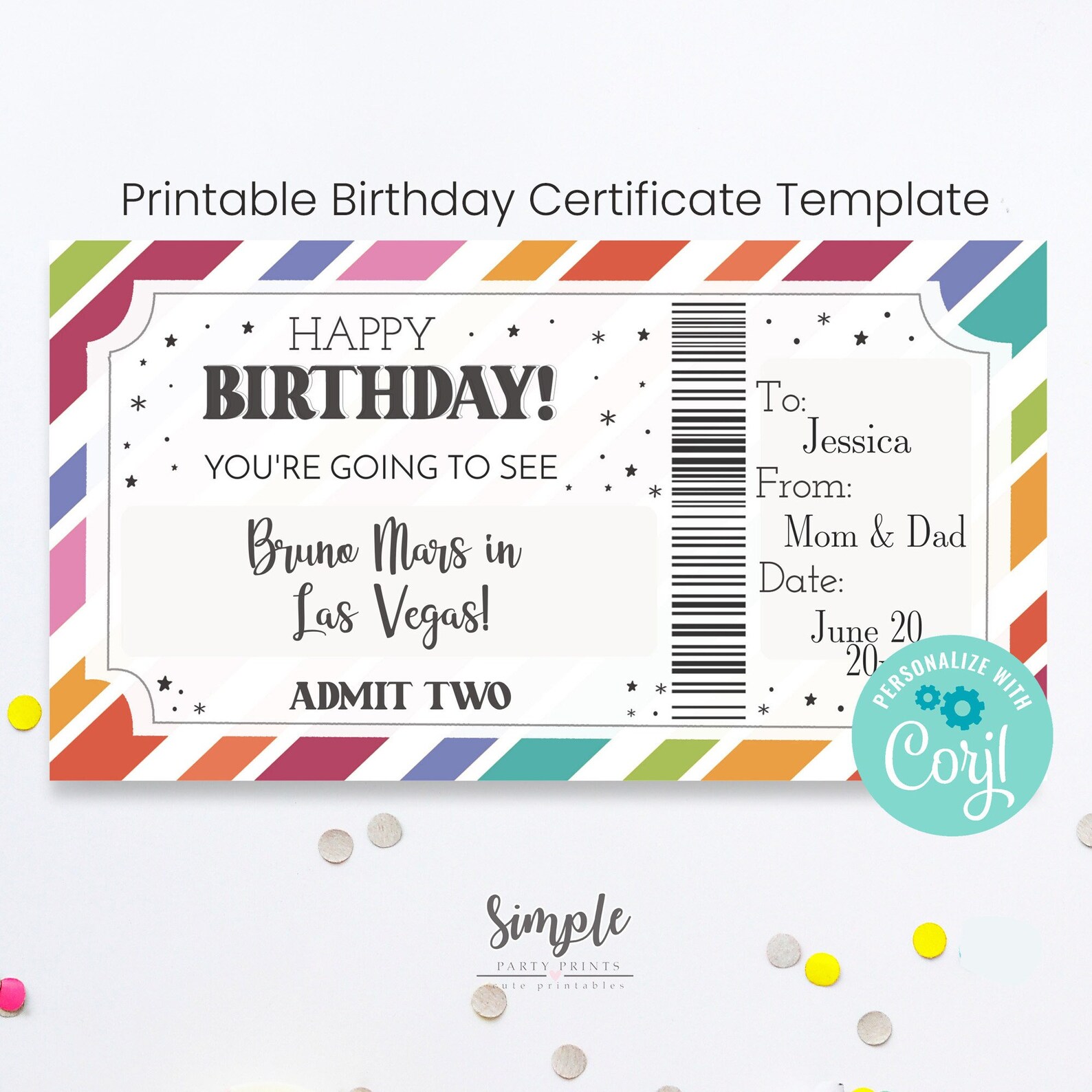 Printable Happy Birthday Concert Ticket Template Show - Etsy