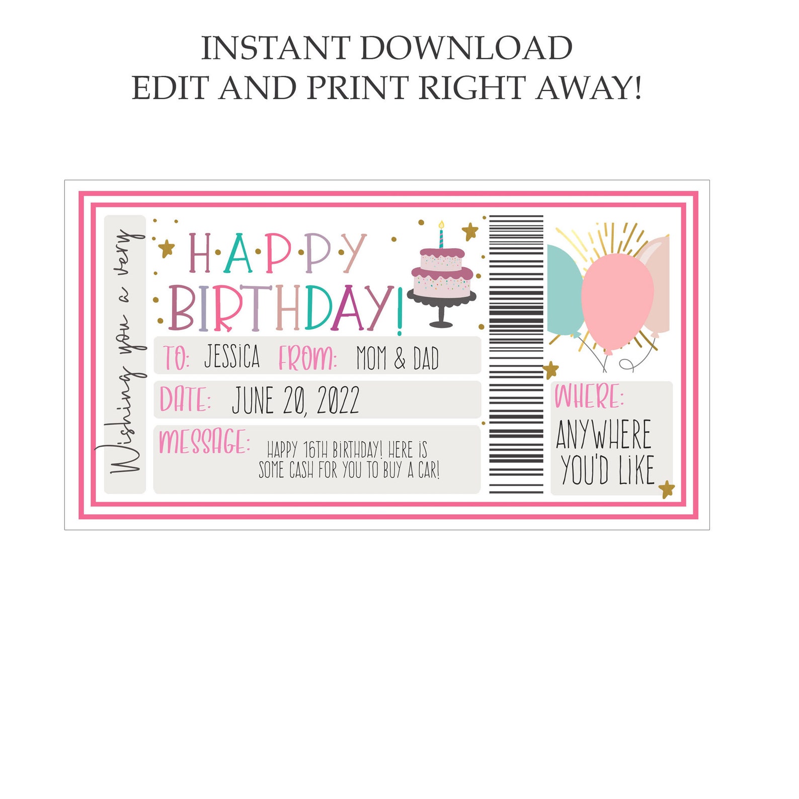 Editable Birthday Gift Voucher Printable Bday Certificate - Etsy