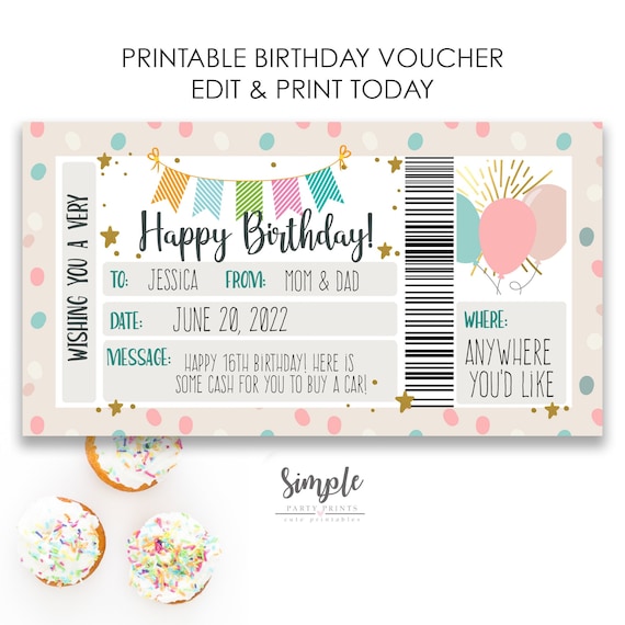 Editable Birthday Gift Voucher Printable Bday Certificate - Etsy