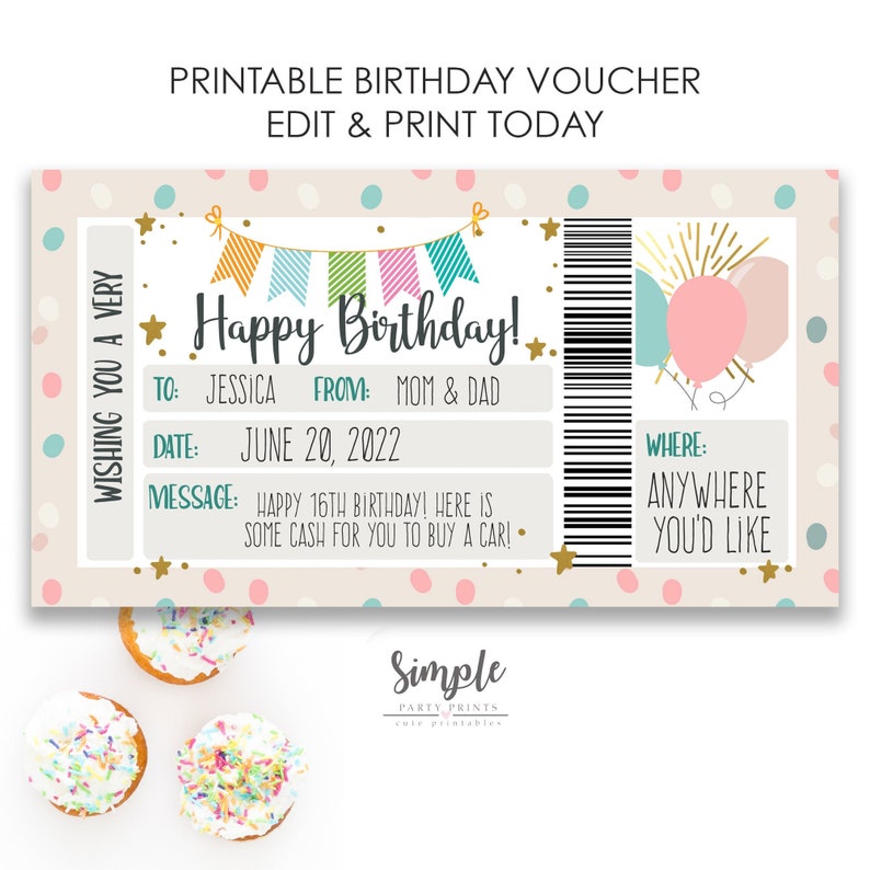 Editable Birthday Gift Voucher Printable Bday Certificate - Etsy