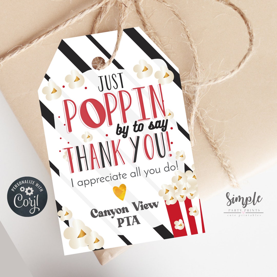 Printable Popcorn Thank You Tag, Appreciation Gift Ideas for Coworkers ...