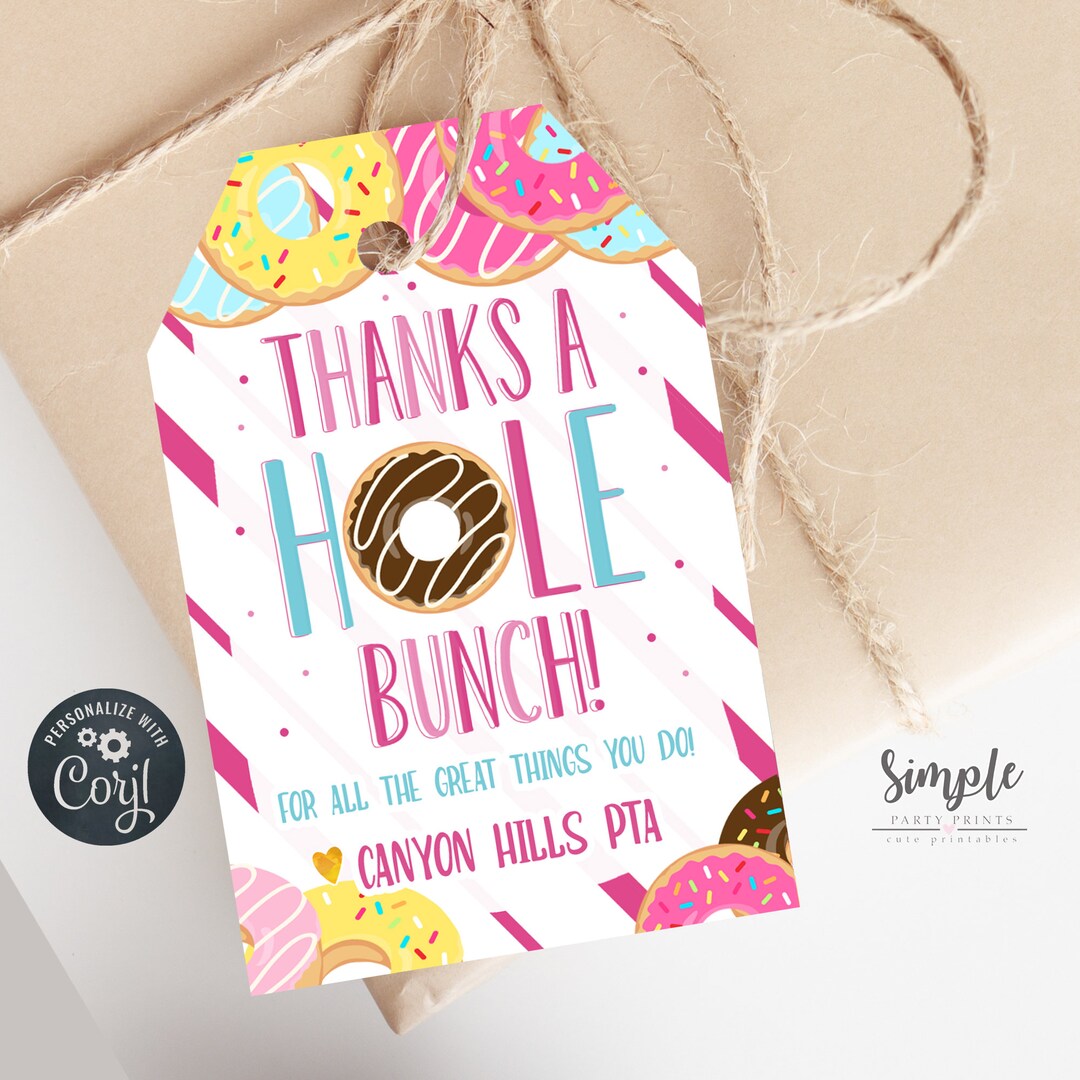 Printable Teacher Appreciation Donut Tags, Cute Donut Thank You Tag for ...